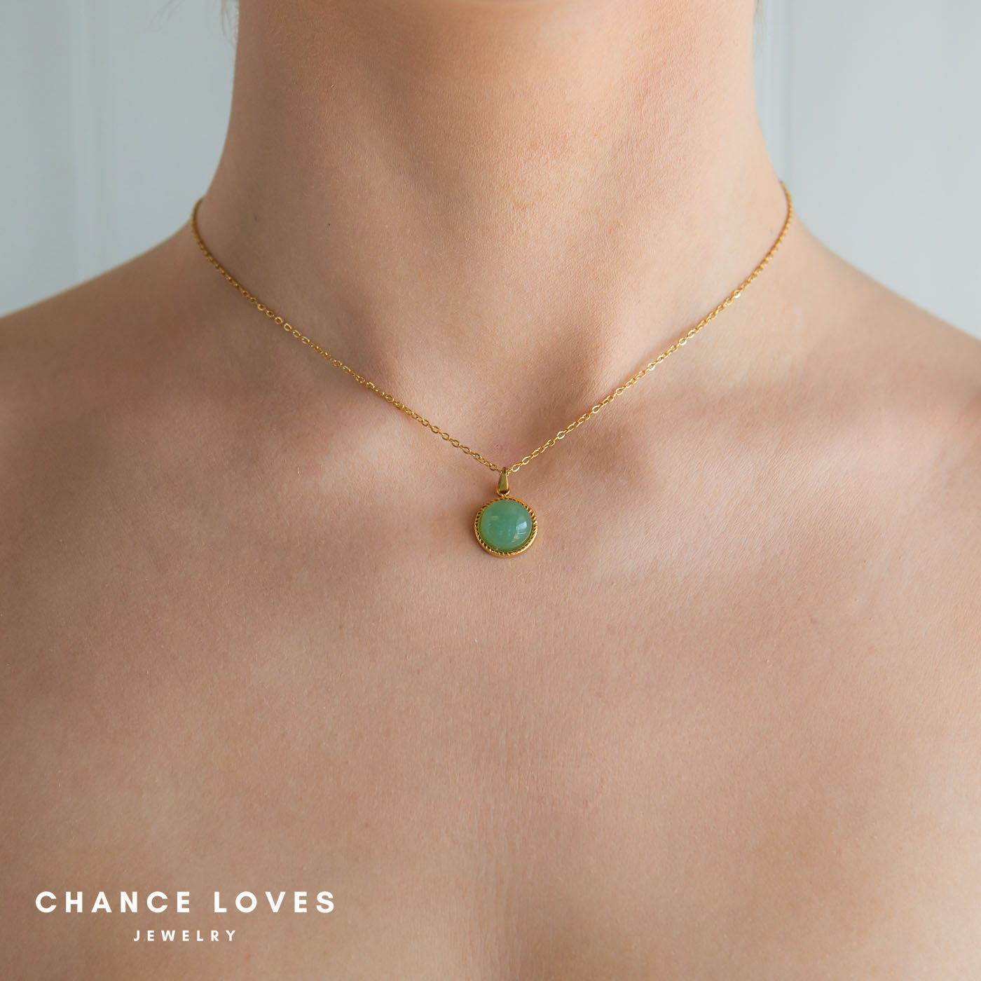 Chance Loves | Calcite Green Pendant Necklace | 18K Gold Plated Jewelry