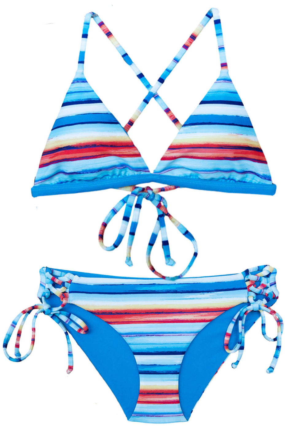 Bikini Triangle Top and modest Bottoms Striped Colorful for Girls 10-18