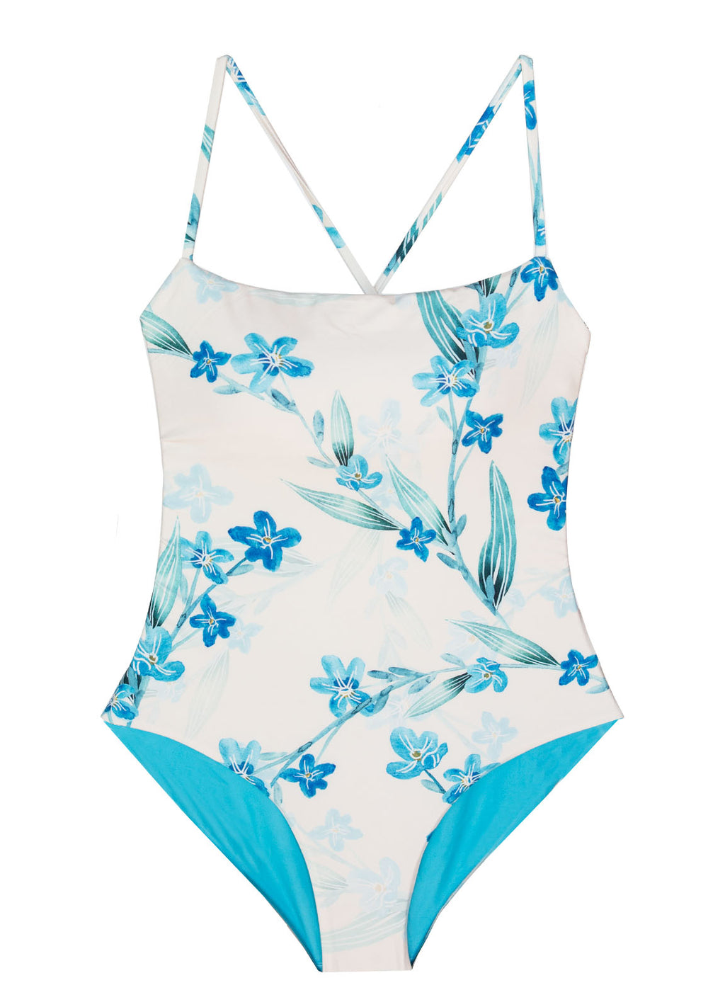 Girls 1-Piece Swimsuit | Blue White | Reversible | Padded | Teen Junior