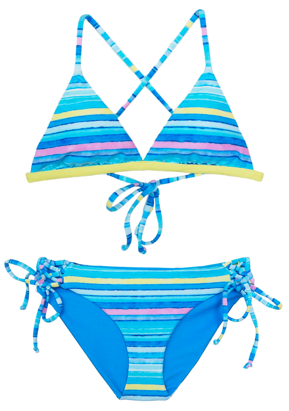OCEANA Striped Triangle Top Padded Two-Piece Juniors Bikini On-Trend