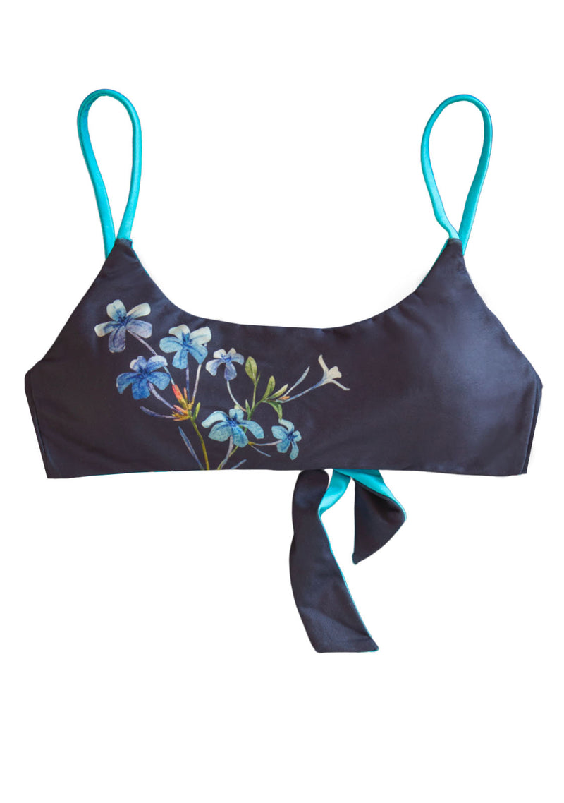 FLORAL REVERSIBLE Black & TEAL PADDED SCOOP ECO SWIM TOP by Chance Loves