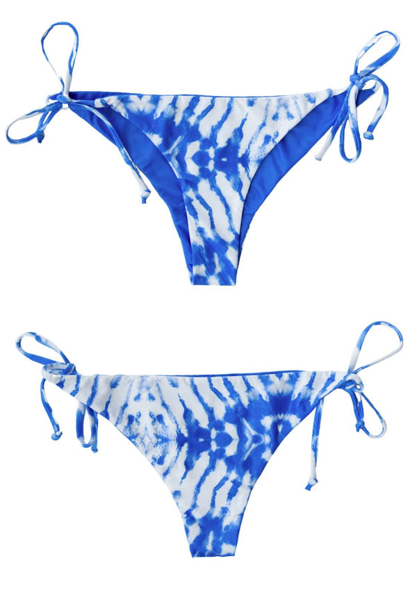 AZURE Blue REVERSIBLE SUSTAINABLE CHEEKY SWIM-BOTTOMS Adjustable Ties