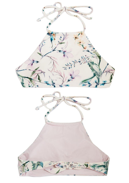 Reversible Padded Halter Eco SWIM TOP Pastel Pink Floral - Chanceloves ...