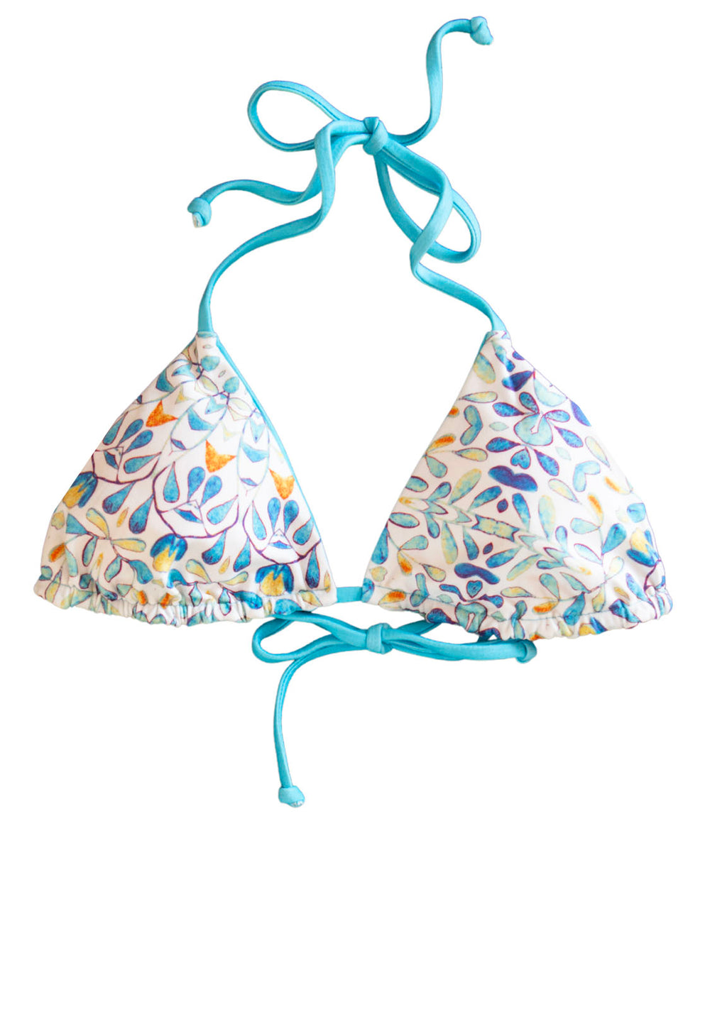 Drawstring Triangle Swim Top Reversible Sustainable Teal White Padded