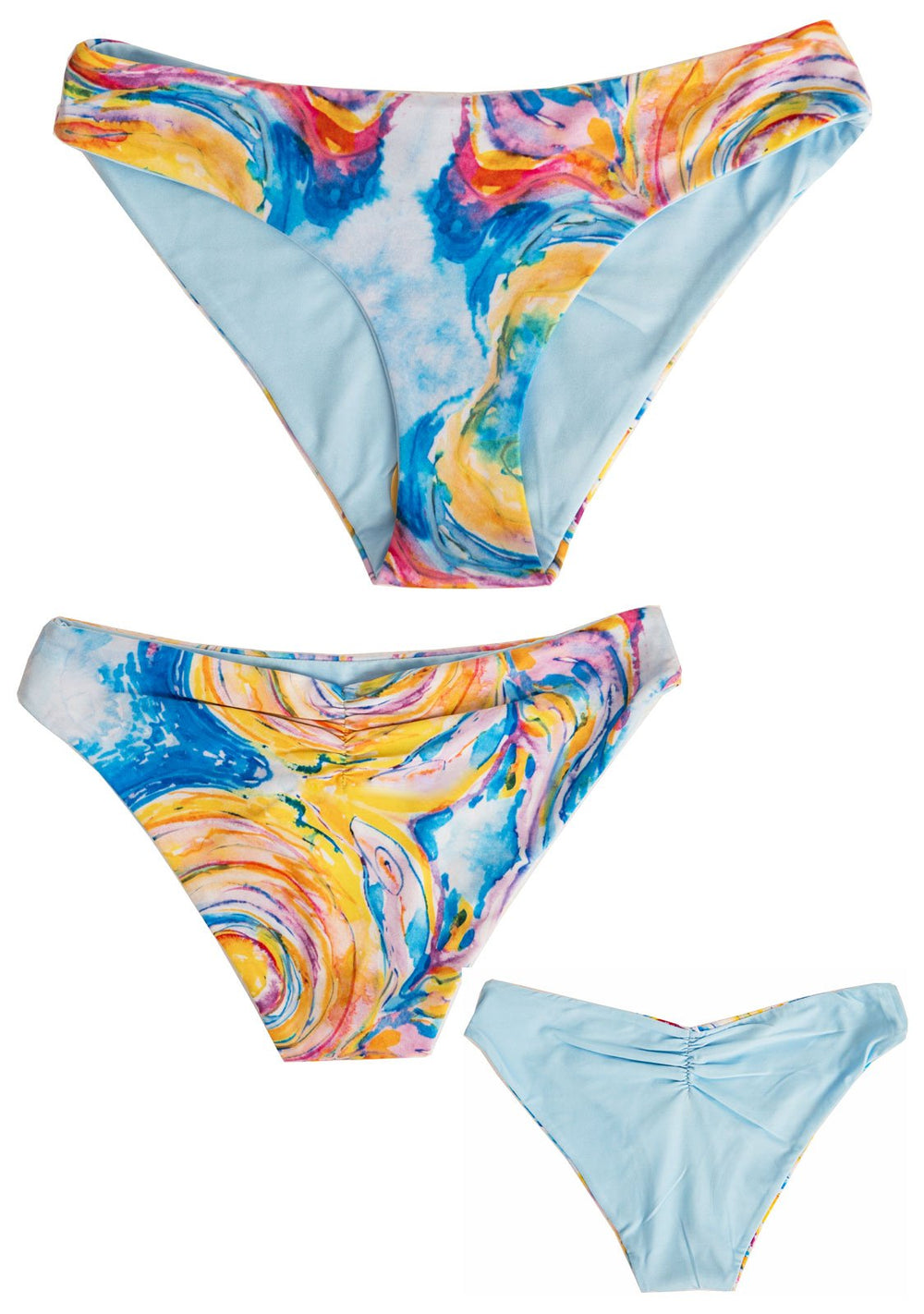 Reversible Colorful REGULAR Active Fit Full SWIM BOTTOMS with Scrunch