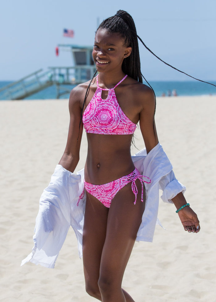 Girls 2 Piece Pink Mandala Bikini Set High Quality Swimwear Swimsuit
