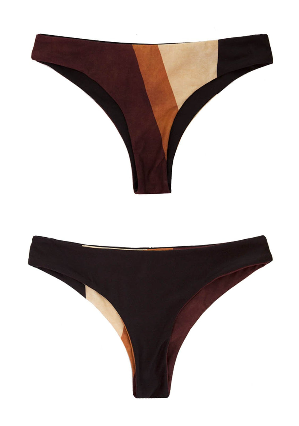 ECO Sustainable Reversible CHEEKY BIKINI BOTTOMS RETRO Style Black Brown